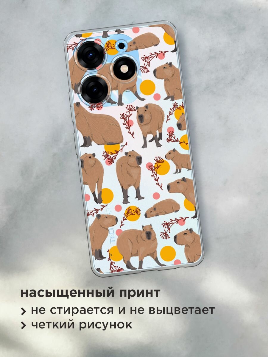 Чехол на Tecno Spark 10 Pro / Текно Спарк 10 Про с принтом "Капибара паттерн", прозрачный — фото 1