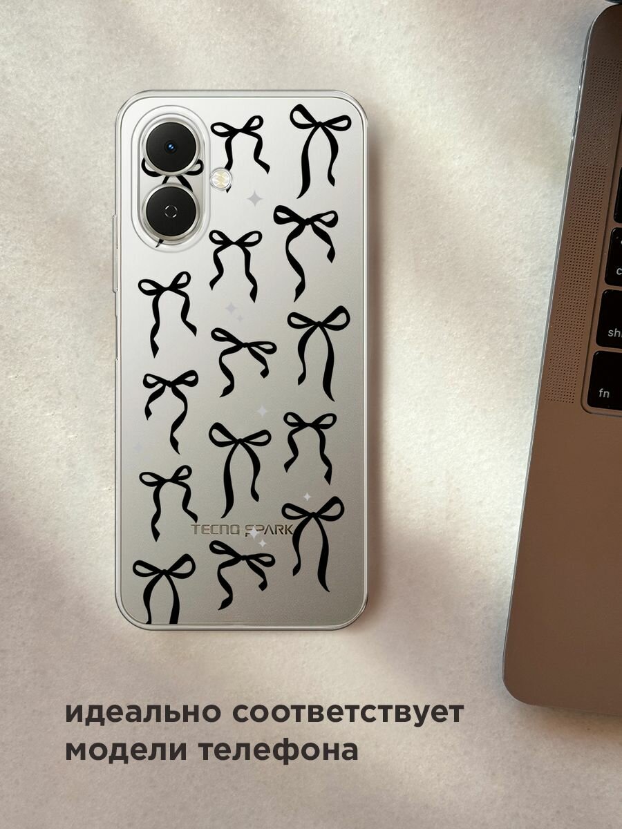 Чехол на Tecno Spark Go 2 / Текно Спарк Го 2 с принтом "Black bows", прозрачный — фото 1