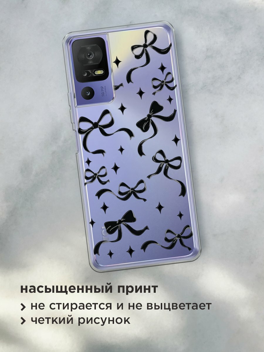 Чехол на TCL 40 SE / ТСЛ 40 SE с принтом "Милые чёрные бантики 4" — фото 1
