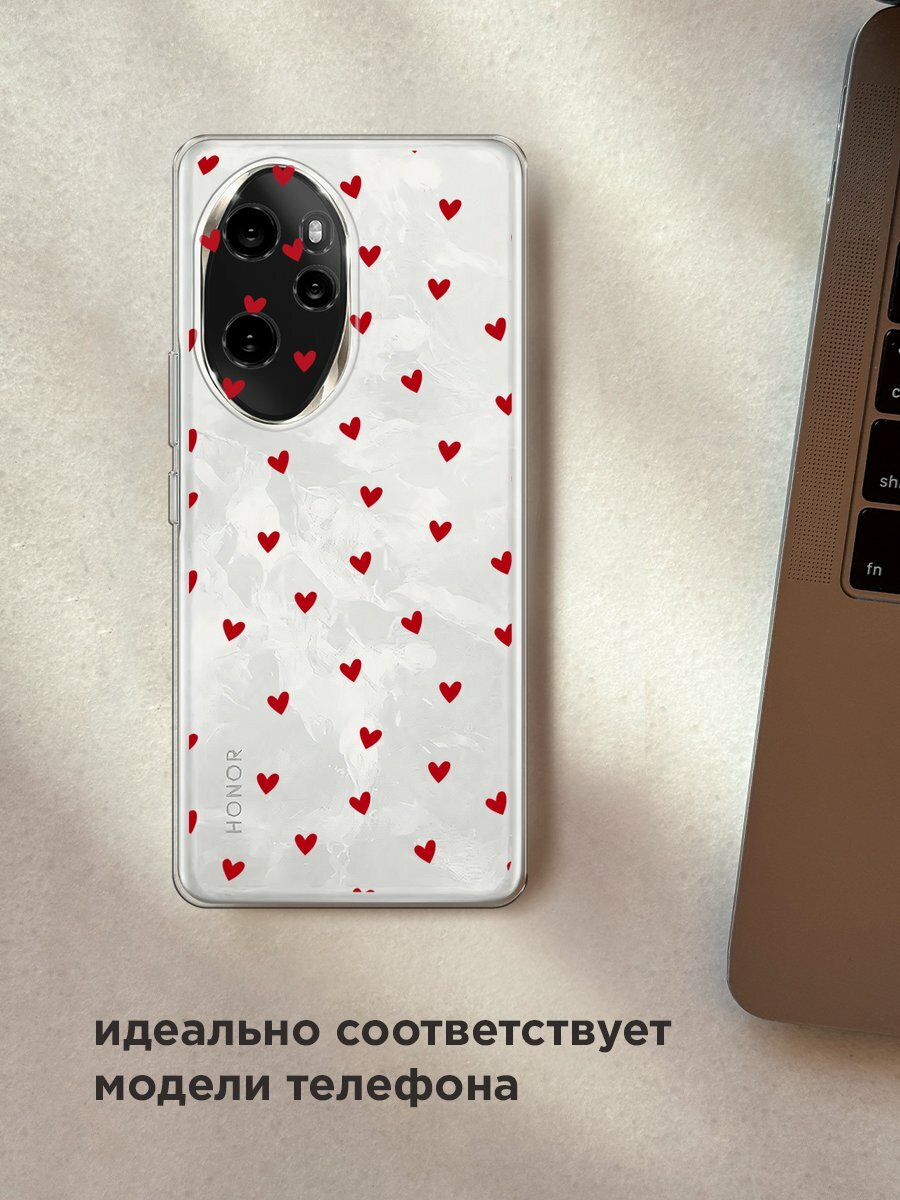 Чехол на Honor 100 Pro / Хонор 100 Про с принтом "Red hearts", прозрачный — фото 1