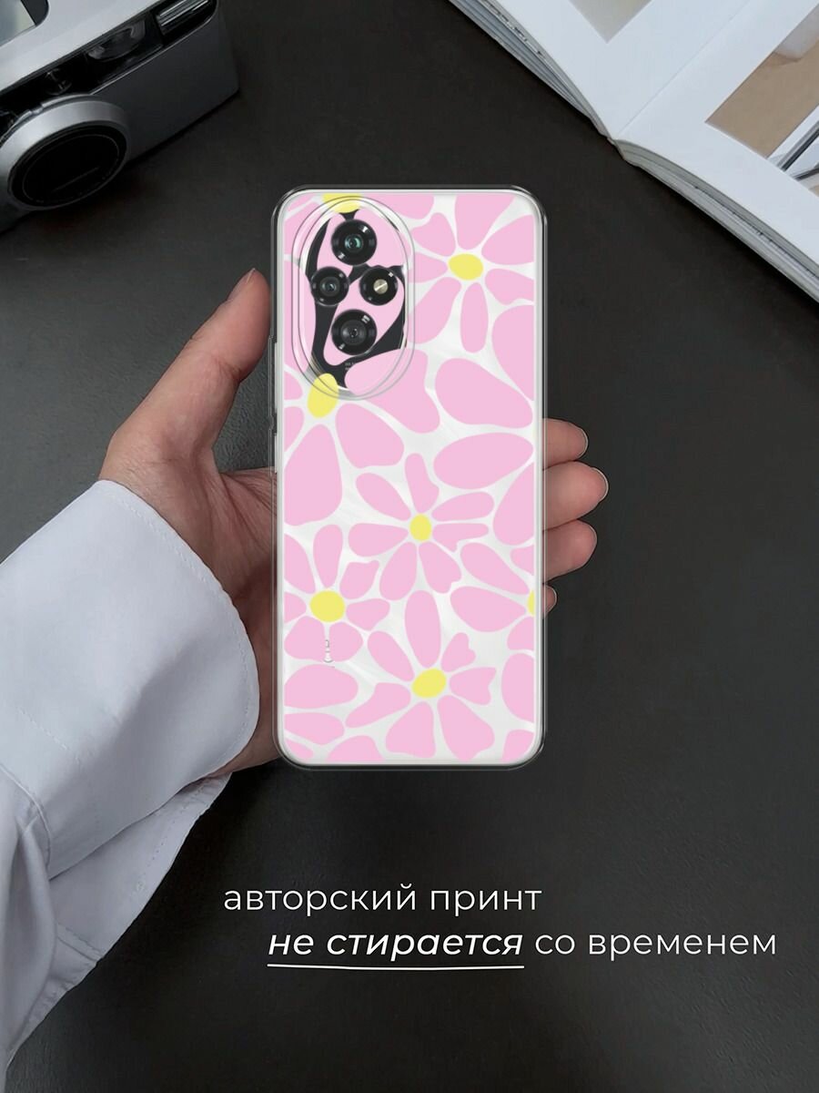 Чехол на Honor 200 / Хонор 200 с принтом "Розовые лепестки 2", прозрачный — фото 1