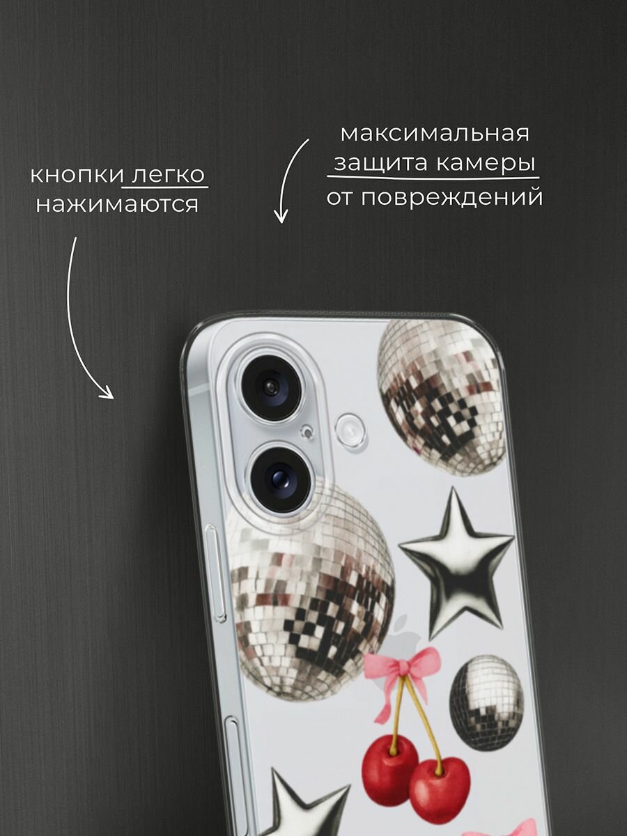 Чехол на Apple iPhone 16 / Айфон 16 с принтом "Стильная подборка", прозрачный — фото 1