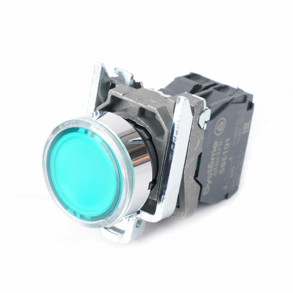 Кнопочный пост Systeme Electric SB4 с подсветкой в сборе модульная 22 мм, зеленая металл 24ВDC 1НО