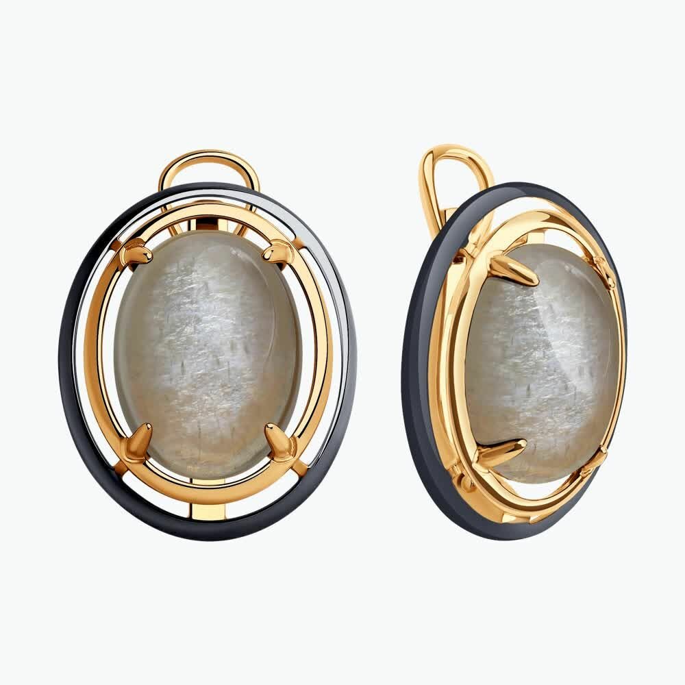 Серьги серебро, 925 проба, родирование, лунный камень