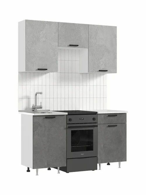 Кухонный гарнитур 1,5м Рио NEW бетон светлый/бетон темный, белый со столешницей, МИФ