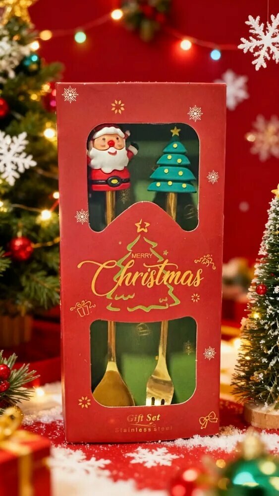 Набор десертных ложек и вилок, нержавеющая сталь, 2 предмета, разноцветный