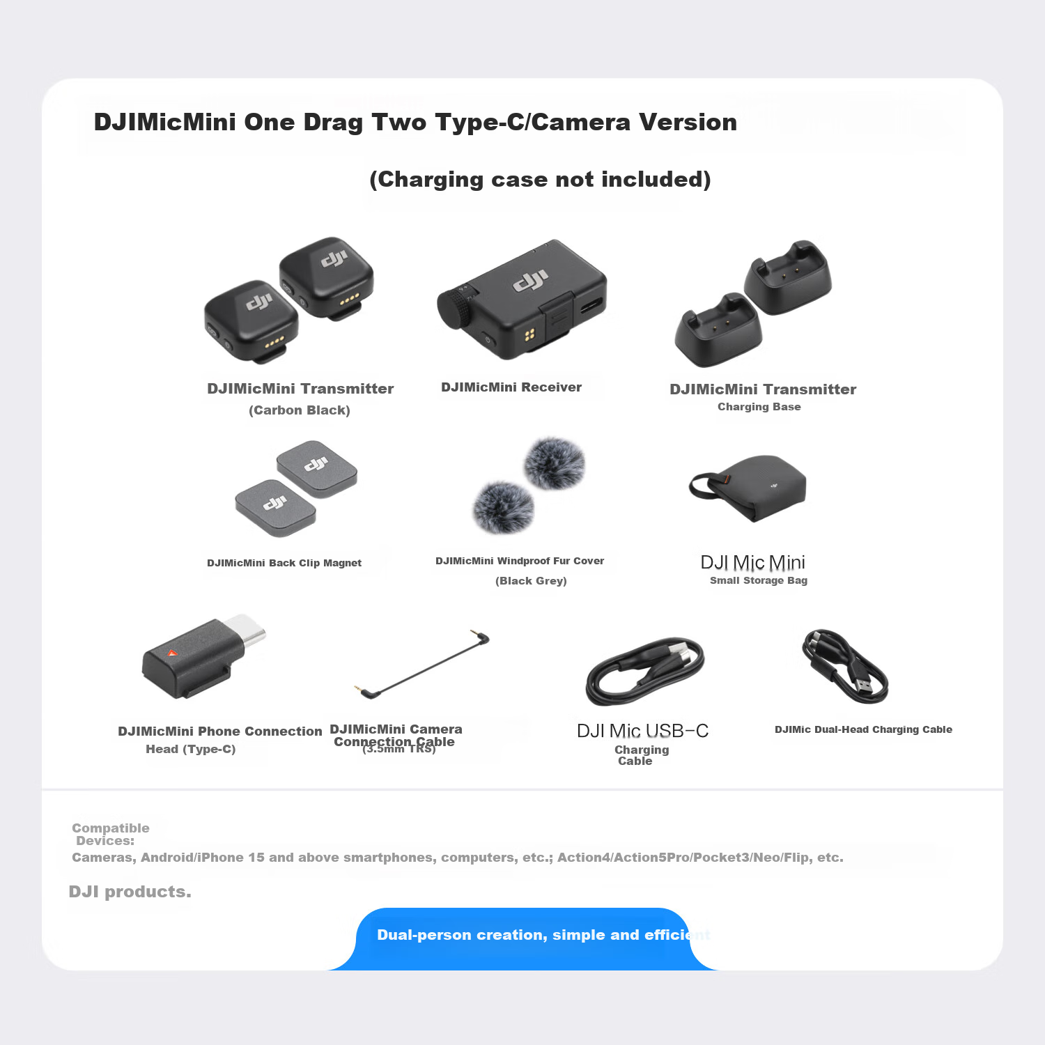 DJI Mic Mini беспроводной лавальный микрофон с шумоподавлением для съемки Vlog на камеры Android и iOS 15/16/17