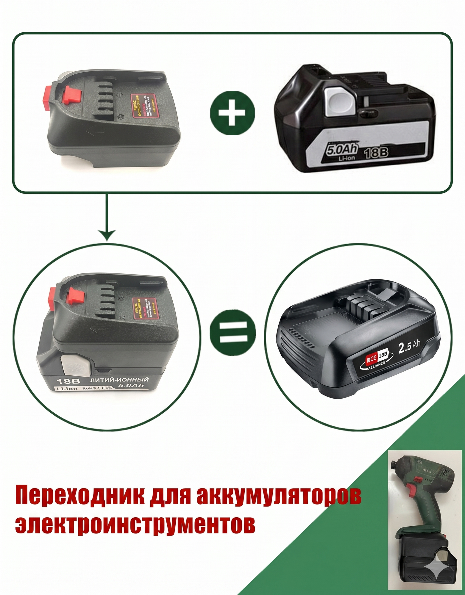 Адаптер для аккумуляторов Hitachi и Hikoki 18 В к инструментам Bosch PBA 18 В