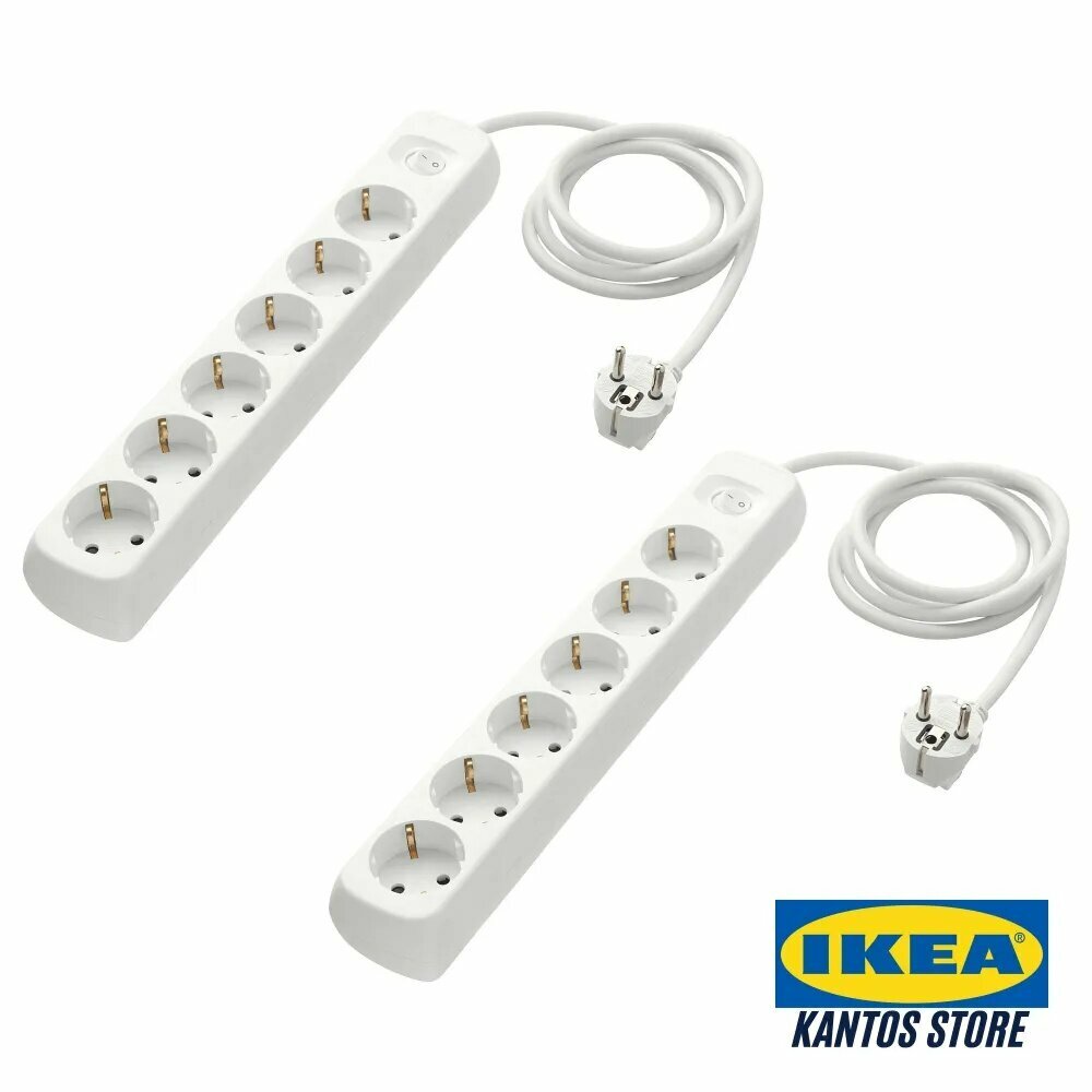 IKEA - KOPPLA Удлинительный кабель, белый, 2 штуки, розетка с 6 входами