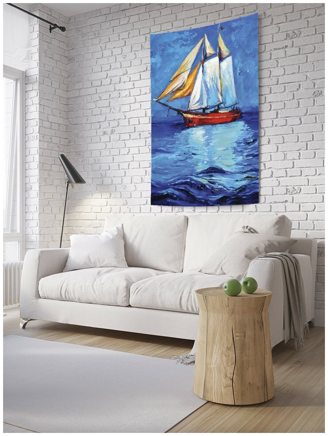 Фотопанно на стену вертикальный из ткани постер 100х150 "Корабль в море", JoyArty