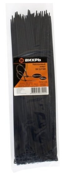 Хомут нейлоновый Вихрь 3,6*300 Ч (100шт), 73/9/1/29