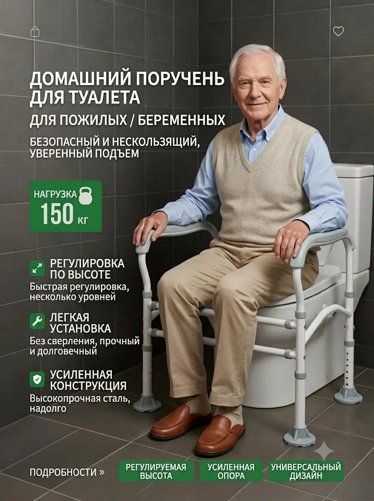 Стойка для туалета комбинированная "поручень для унитаза", 1 шт