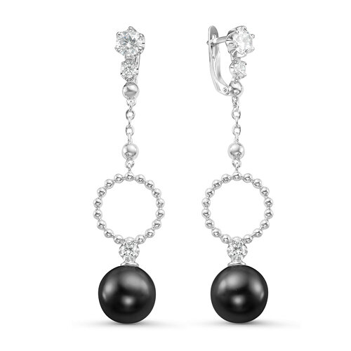 Серьги, серебро, 925 проба, жемчуг Swarovski синтетический, фианит