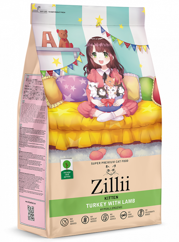 Сухой корм Zillii Kitten для котят от 1 до 12 месяцев с индейкой и ягненком, 10 кг