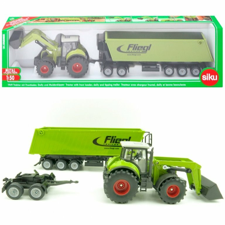 Набор техники Siku трактор с погрузчиком, тележкой и самосвалом, 1949 1:50, 39.8 см, зеленый/серый