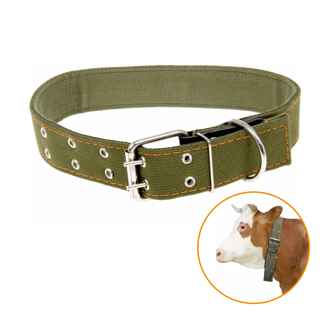 Ошейник двойной для телят, 1 метр, жесткий и прочный, цвет хаки