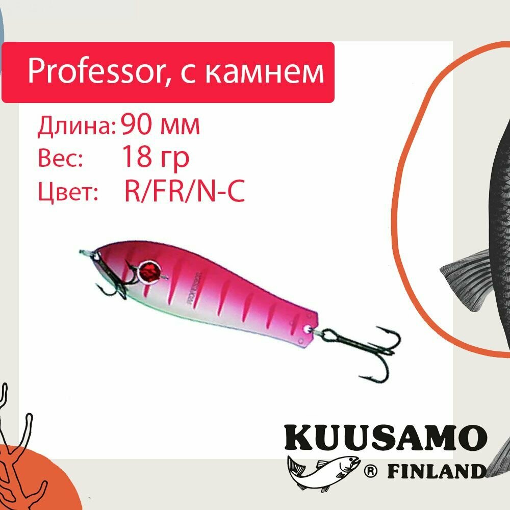 Блесна для рыбалки Kuusamo Professor 2, 90/18 с камнем, R/FR/N-C (колеблющаяся)