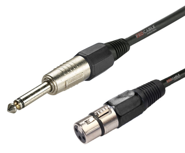 Аудиокабель микрофонный XLR гнездо - 6.35мм штекер моно PRO-GOLD 3.0 метра.