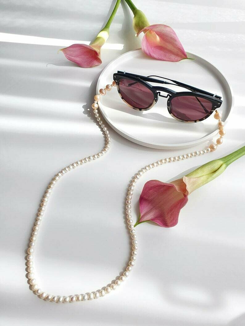 Цепочка для очков из натурального белого и розового жемчуга шнурок для очков держатель для очков Hrustalek