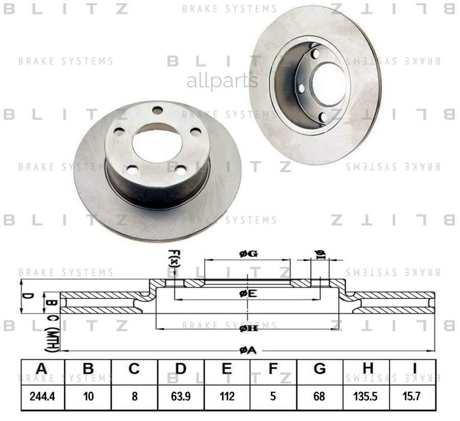 BLITZ BS0106 диск тормозной ЗАД AUDI 100 A6 94-VW PASSAT 97-