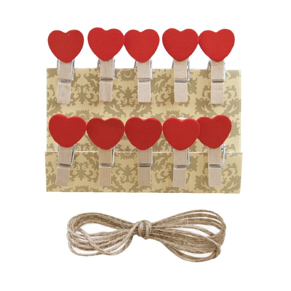 Декоративные прищепки, Сердечки, 3,5 см, Красный, 10 шт.