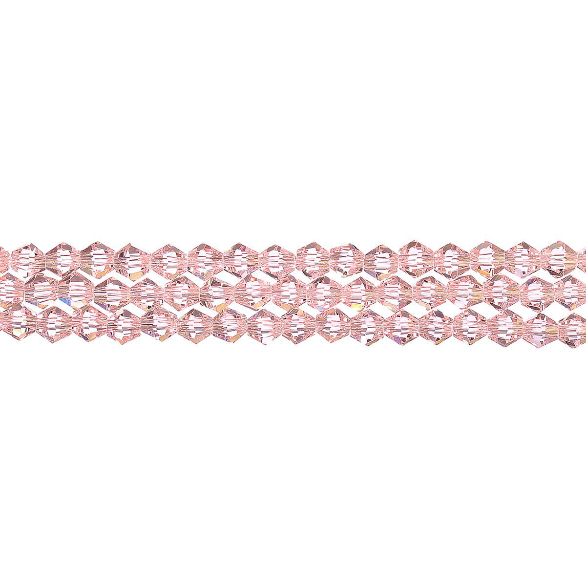 Бусины стеклянные, 4-5мм, граненые, биконусы, персиковые с радужным или перламутровым покрытием, 90 шт, низка