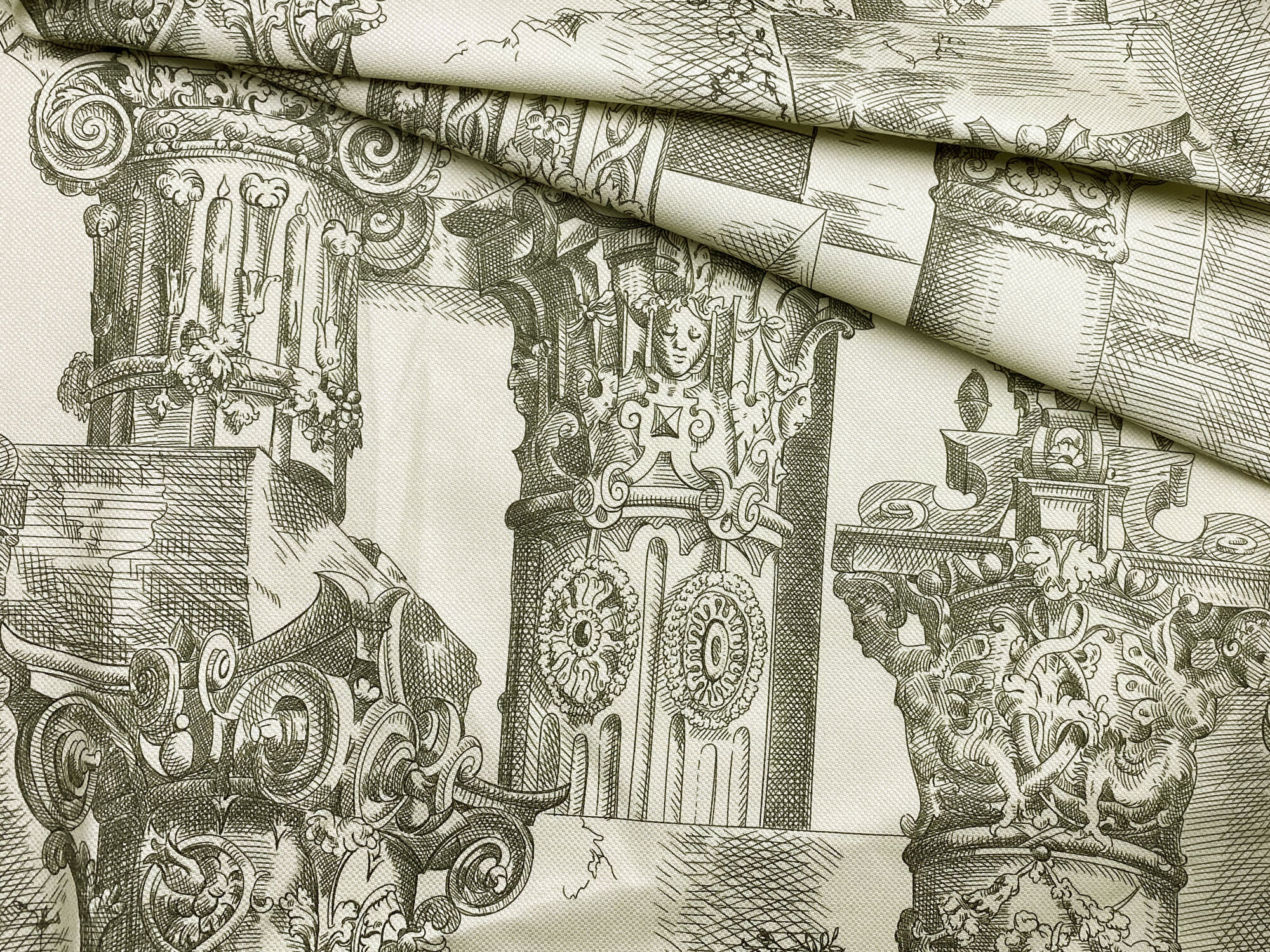 Ткань Пике песочного цвета с принтом графические зарисовки 16754