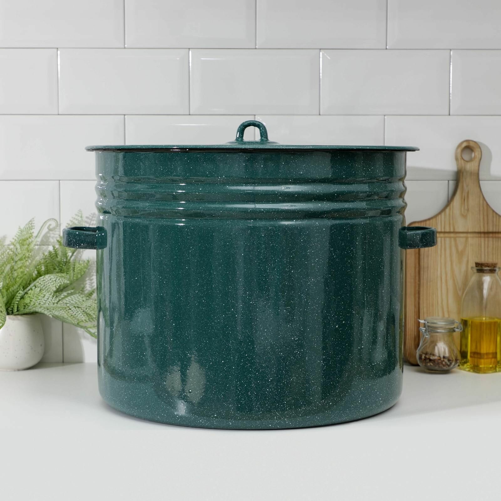 Бак для продуктов эмалированный, 40 л, цвет зеленый, кастрюля с крышкой, бак эмаль