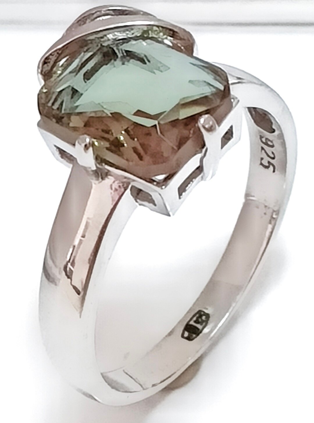 Кольцо, серебро, 925 проба, родирование, султанит синтетический