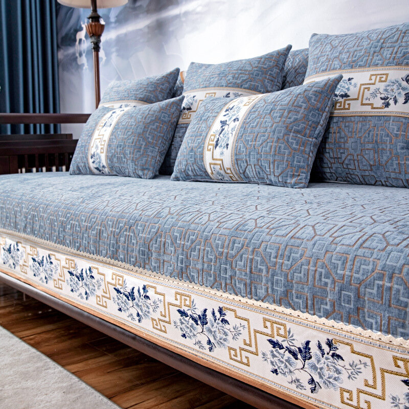 Подушка для дивана из массива дерева в китайском стиле, новый китайский стиль, высококачественная нескользящая подушка для сиденья, чехол для спинки, универсальный чехол для дивана на все сезоны