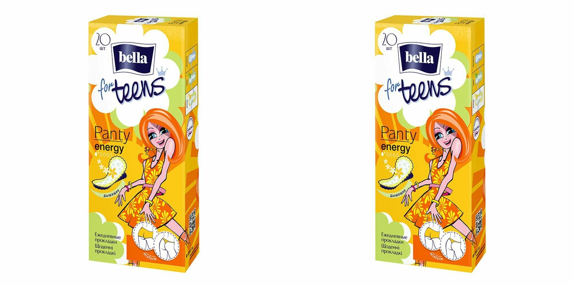 Прокладки ежедневные, Bella, Panty For Teens Energy Deo, 20 шт, 2 уп