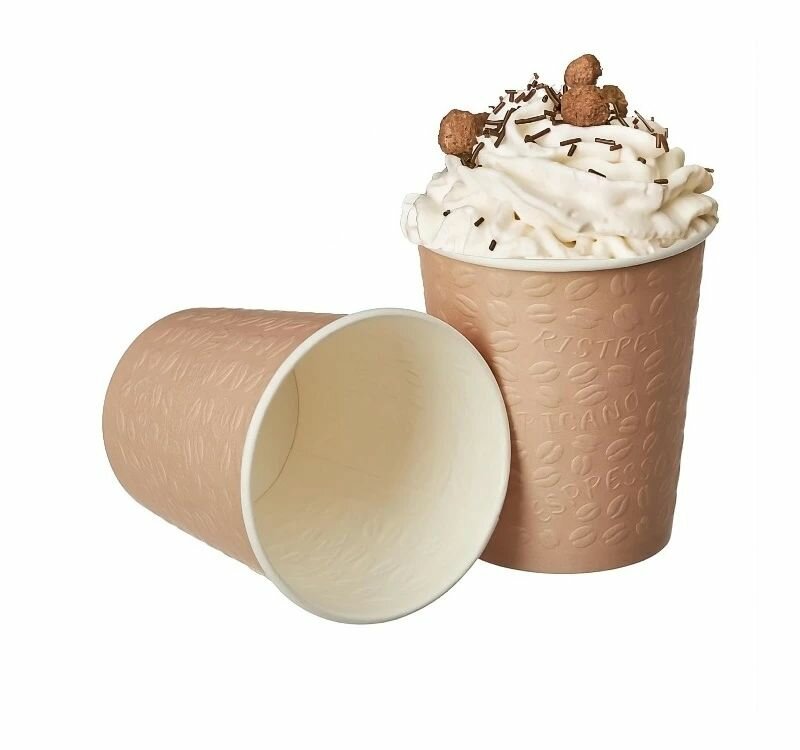 Набор стаканов картонных 250мл d-80мм с конгревом бежевый 1-слойный уп/50шт для горячего