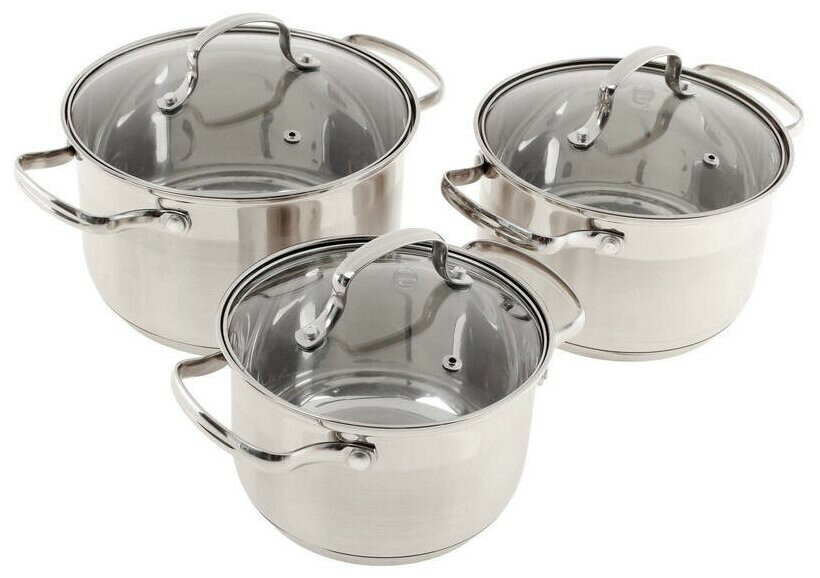 KELLI KL-4230, Посуда из 6 предметов: 2,1л; 3л; 4л, стеклянные крышки