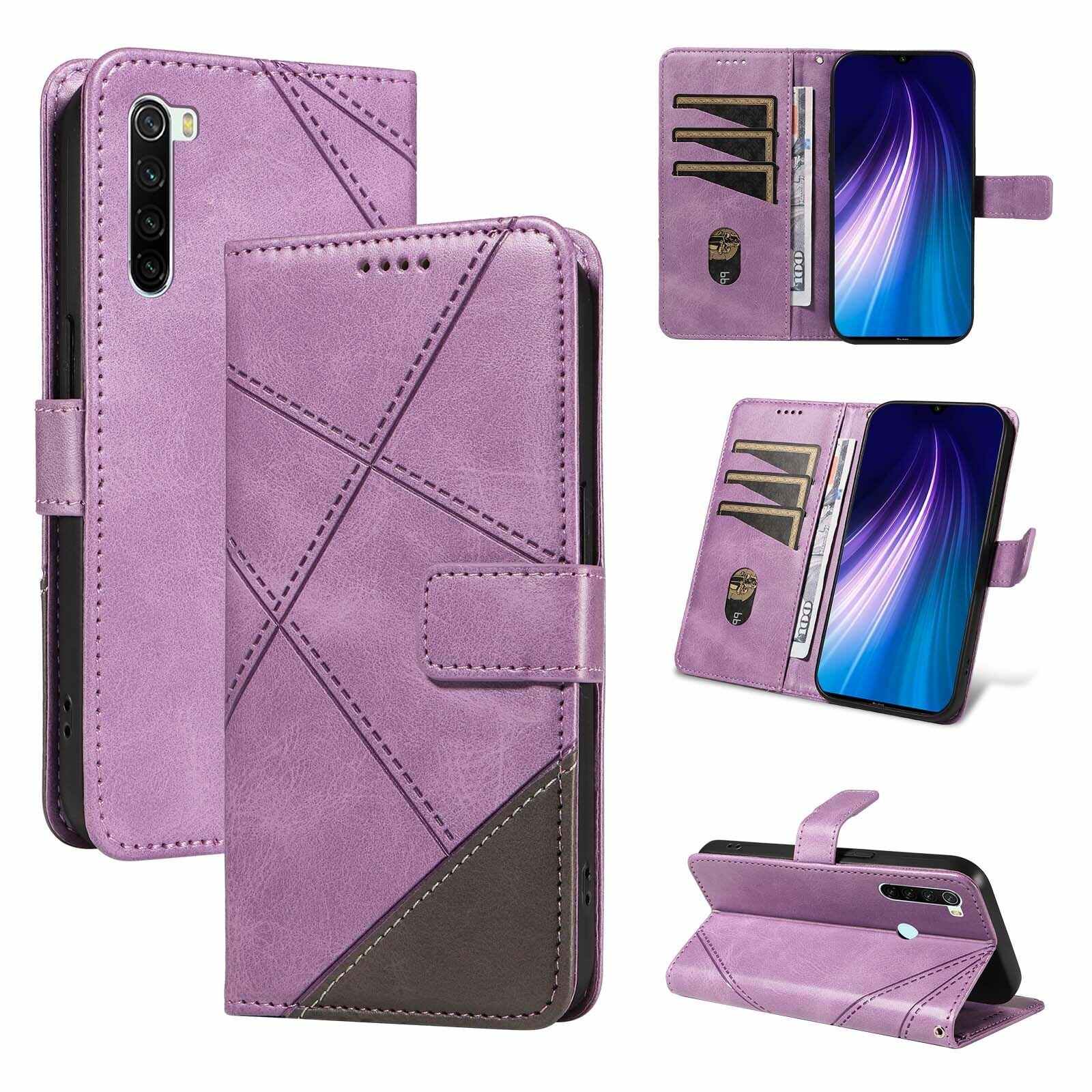 YIKATU Чехол книжка для Xiaomi Redmi Note 8 и Note 8 (2021) / Редми Нот 8 и Редми Нот 8 (2021) кожаный черный с магнитной застежкой, flip чехол с функцией подставки, С вытяжным шнуром