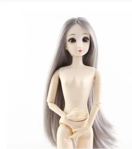 Кукольная голова fradoo 30 см фиолетово-серые волосы голубые глаза Gray