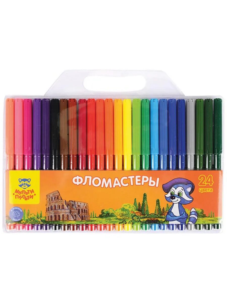 Фломастеры "Енот в Италии", 24цв, смываемые, 3 уп.