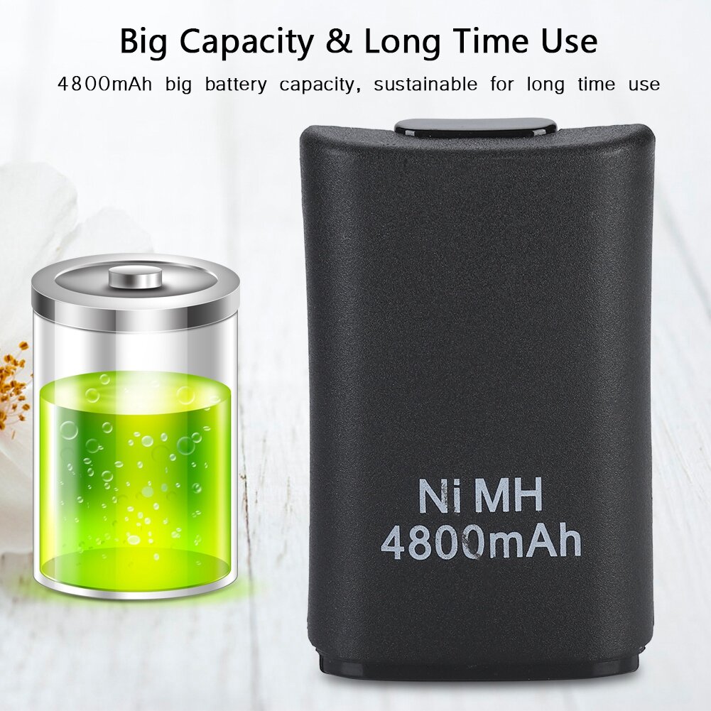 Аккумуляторная Батарея Для XBOX 360: 4800mAh До 30 Часов Игры С Зарядным Кабелем 1.5м - Надежная Замена Батареи XBOX 360 Из АБС-Пластика Для Контроллера Беспроводного Геймпада