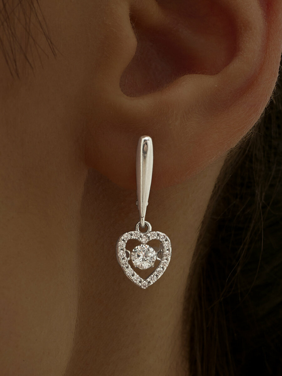 Серьги с подвесками, серебро, 925 проба, родирование, фианит