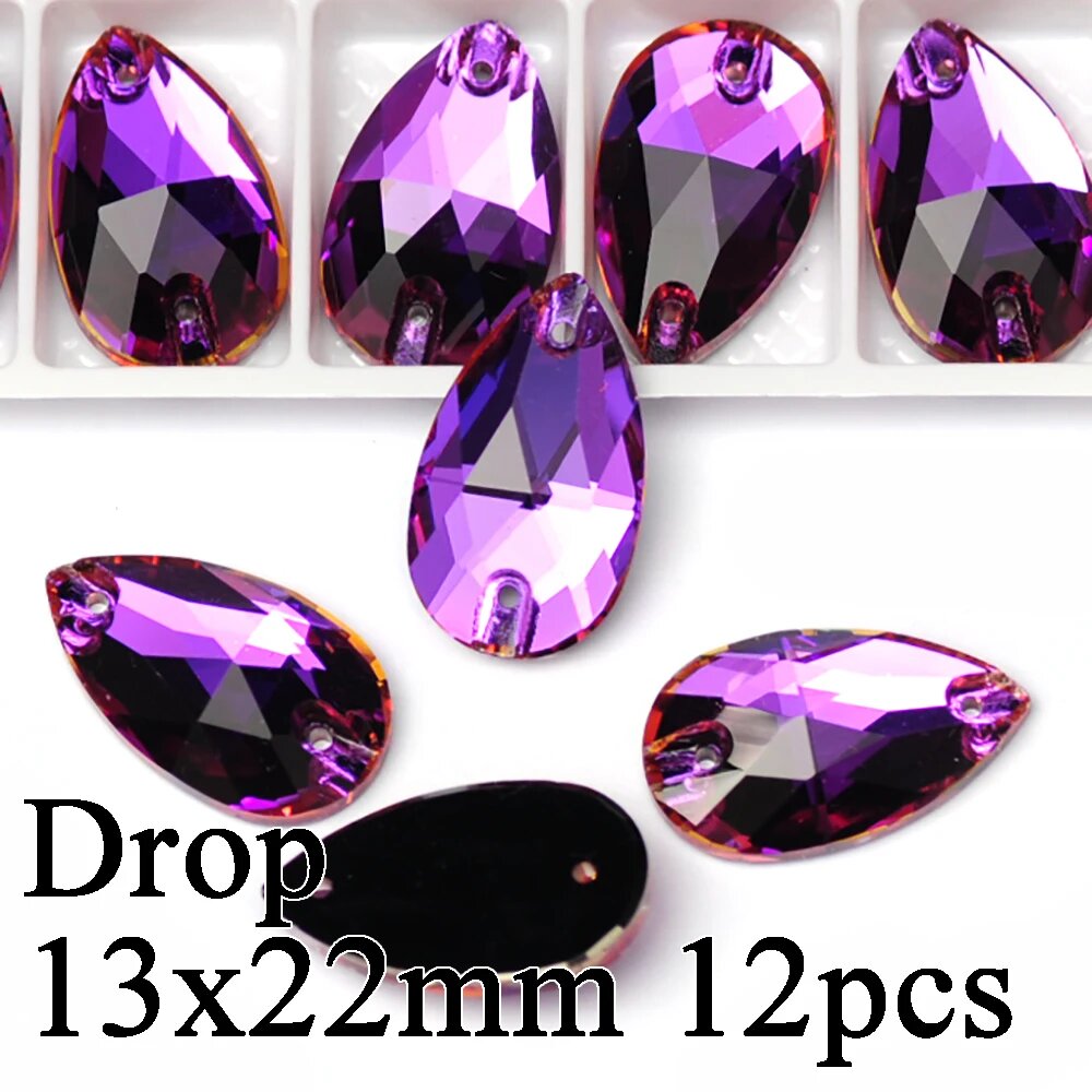 PUBRILEX Хрустальные стразы Гелиотроп Фиолетовый, Drop 13x22mm 12pcs