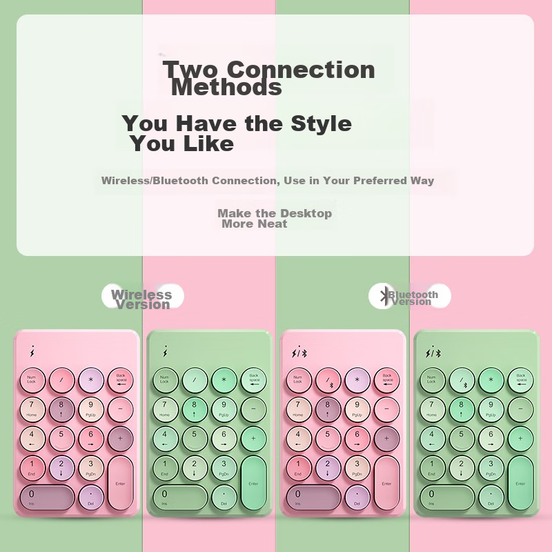 Hangshi (BOW) K155B Wireless Bluetooth Digital Keyboard, Financial Accounting Office, Retro Round Cap, External Laptop Desktop Universal Keyboard, Iridescent Pink