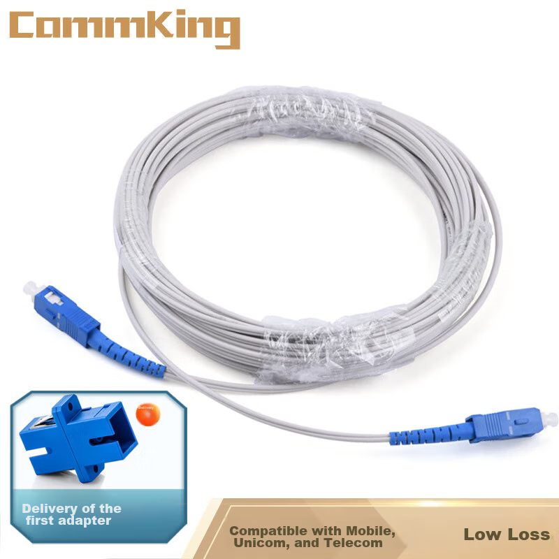 Communication Wang (CommKing) Fiber Optic Cable, 1 Core 2 Steel Wire, Indoor Fiber Optic Cable with SC Connector, Single-Mode Single-Core, Operator Optical Modem Extension Cord, White, 10 Meters, CKJX-1H10S