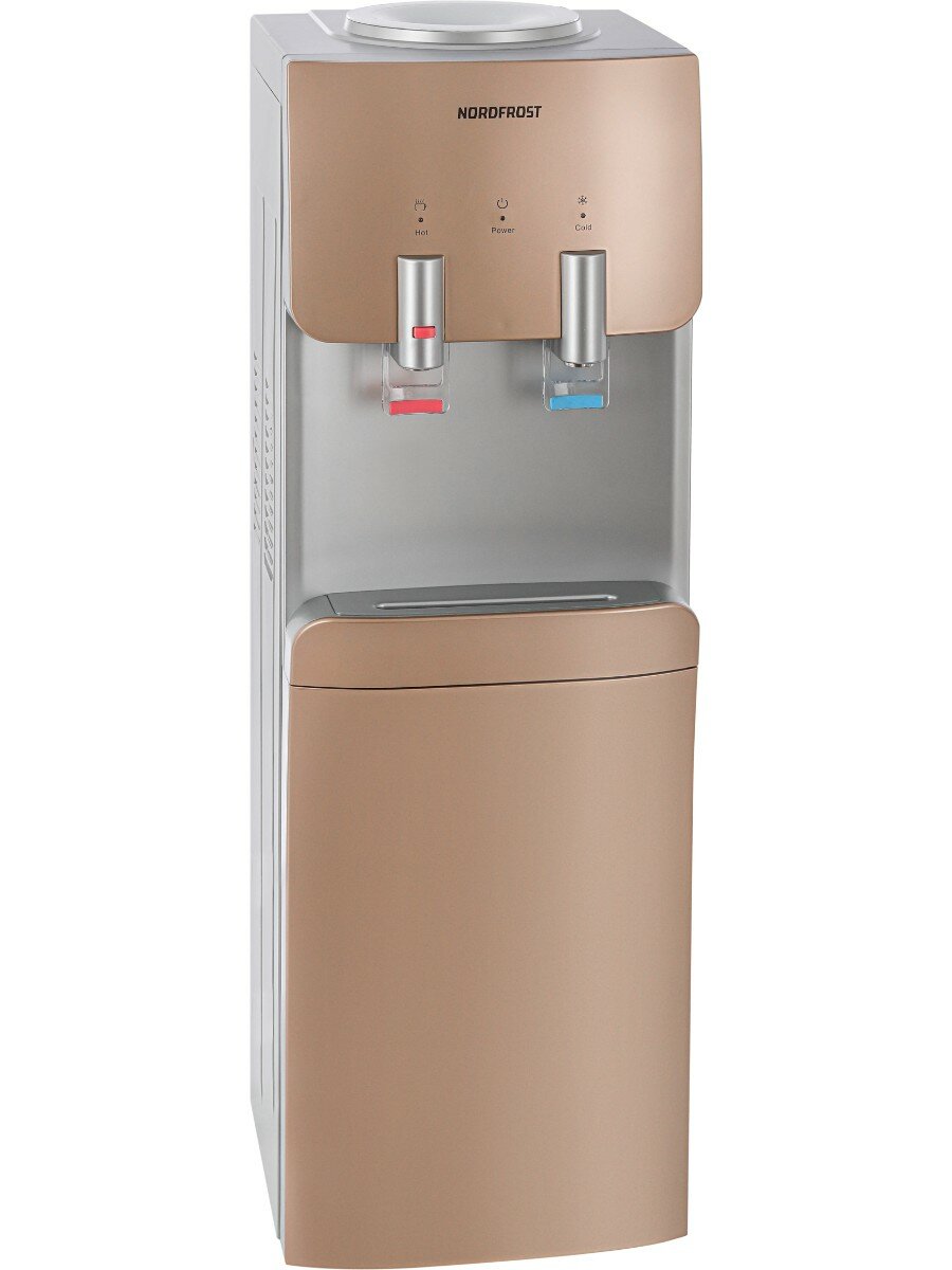 Напольный кулер для воды NORDFROST FK-55 G с компрессорным охлаждением и нагревом, с шкафчиком, золотистый