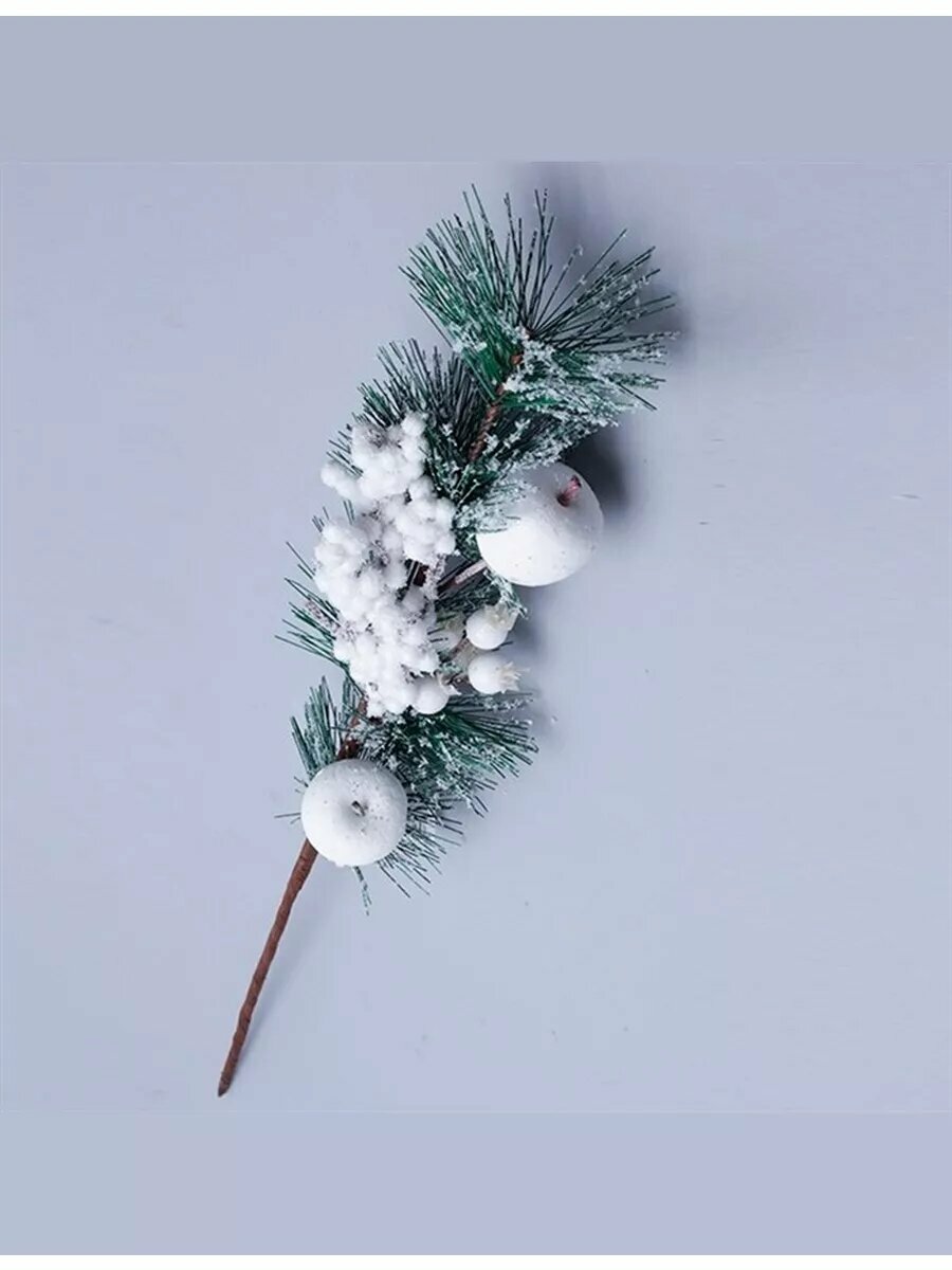 Бутоньерка "Новогодняя", 53 см, пенопласт/пластик, зеленый/белый