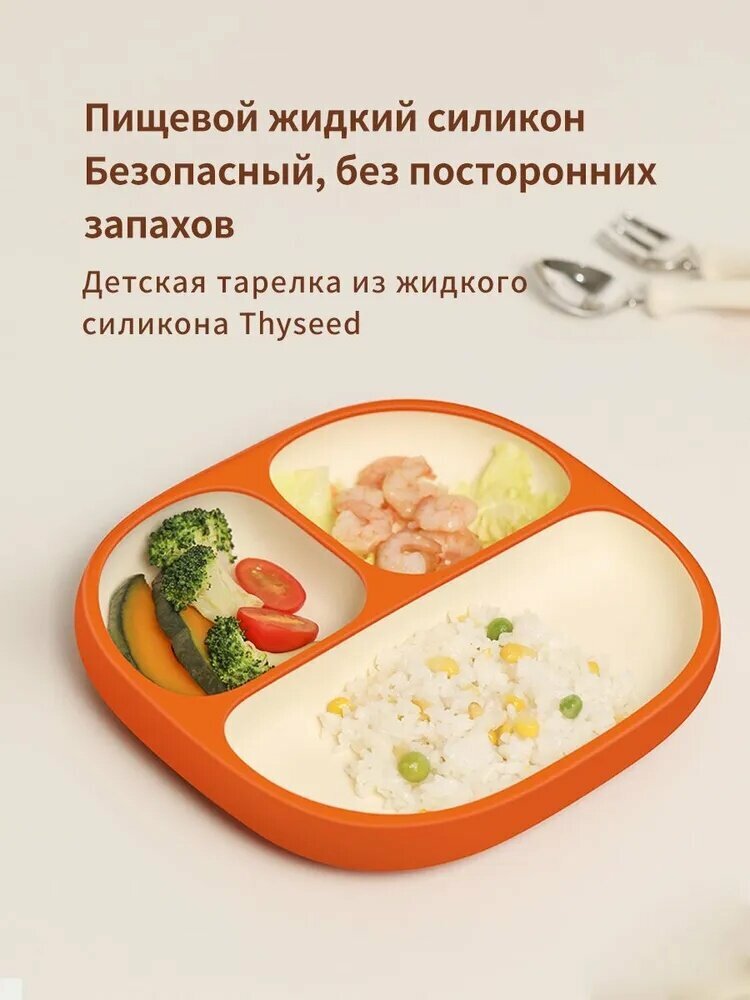Тарелка Thyseed "Детская", на присоске, секционная, оранжевая