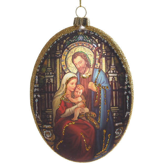 Стеклянная елочная игрушка-медальон Святое Семейство 11 см, Kurts Adler, TD1489-1