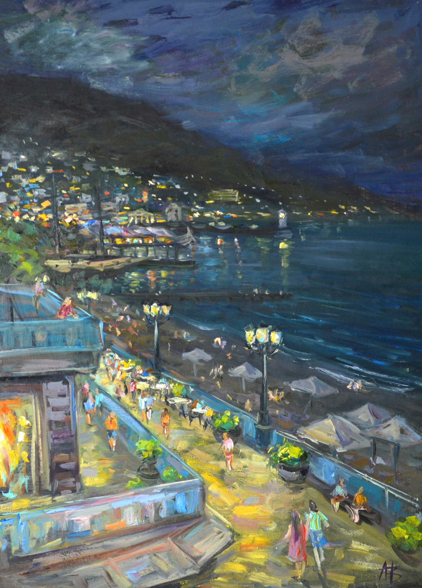 Картина "Вечерняя Ялта" 40х55 см, картон/масло, ручная работа