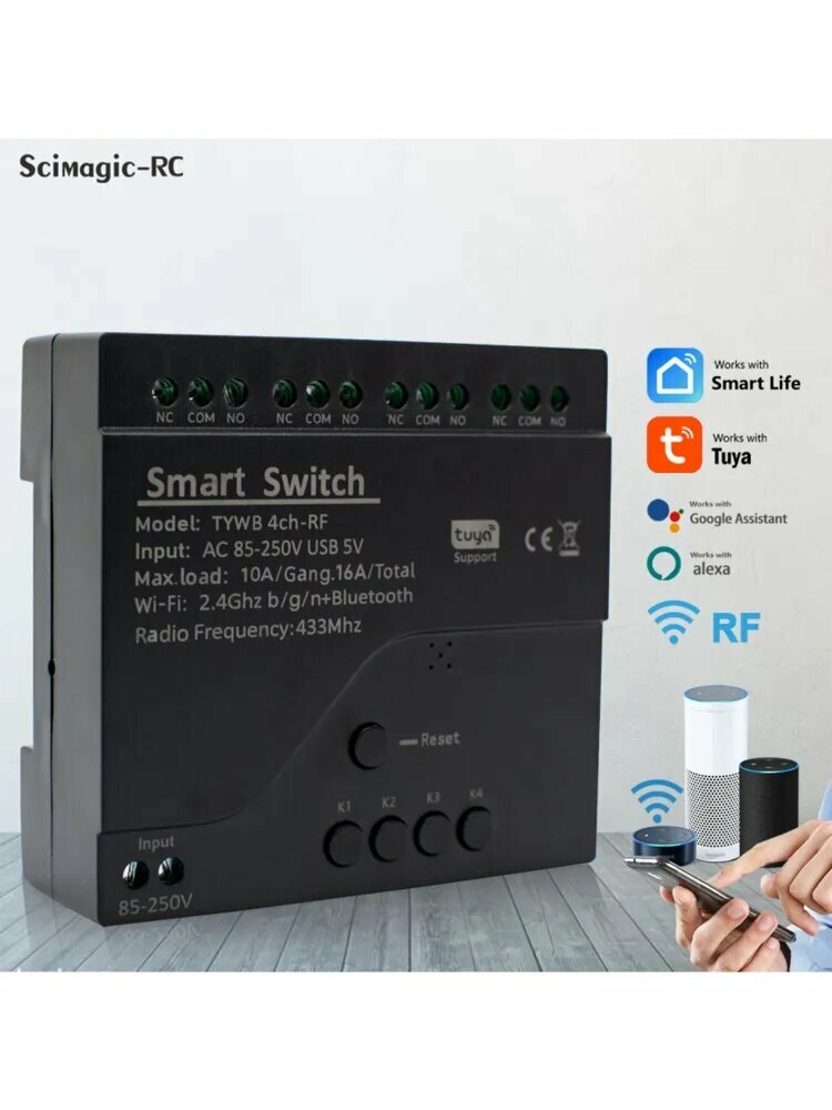 TuyaWi-Fi Умный релейный модуль, переключатель с сухими контактами, реле 220 В 85-250 В 10 А RF 433 с импульсной блокировкой, режим переключателя