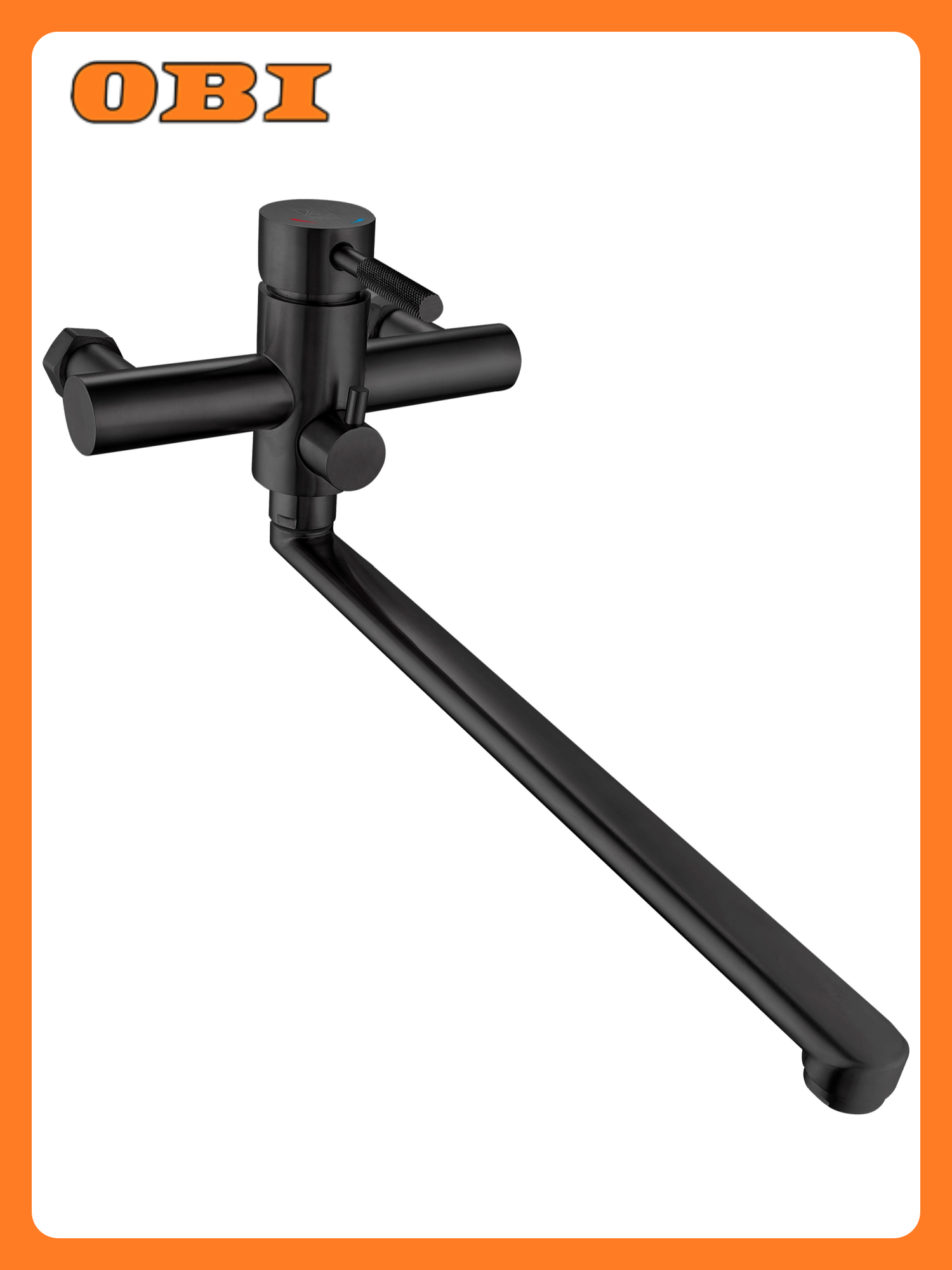 Смеситель для ванны 35-L35/D с душевым гарнитуром, поворотный излив 35см, чёрный