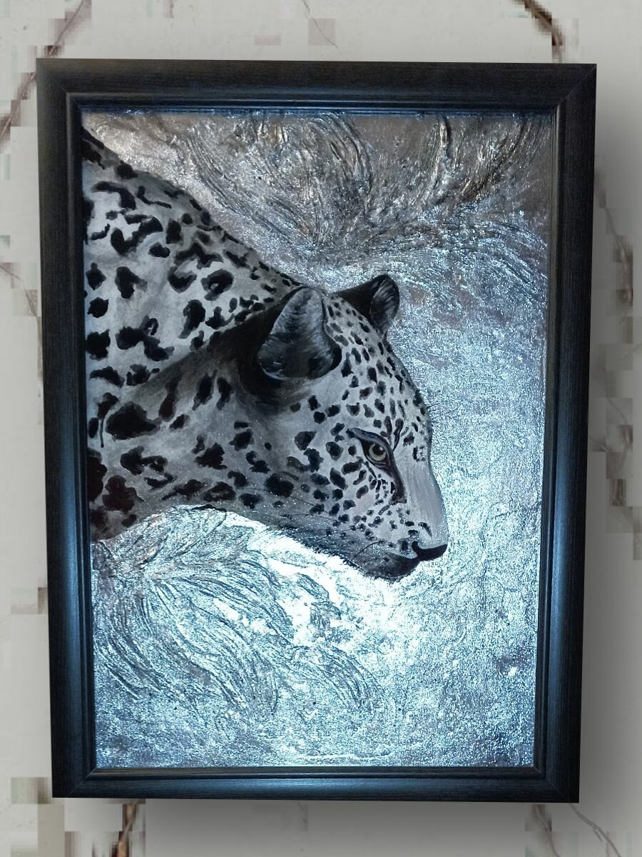 Зеркальная картина "Леопард". Ручная работа. Размер 50х70 см