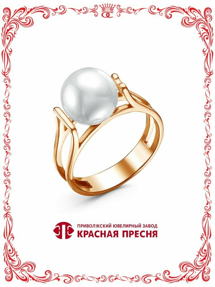 Кольцо, серебро, 925 проба, золочение, жемчуг имитация